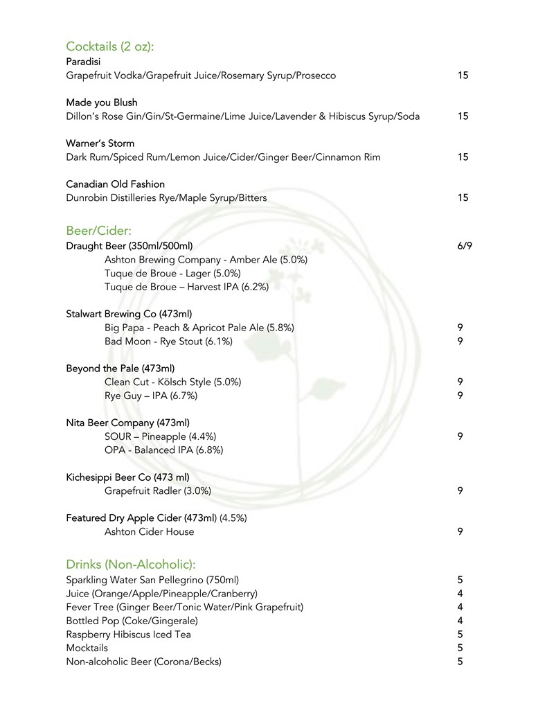 Dinner and Beverage Menu